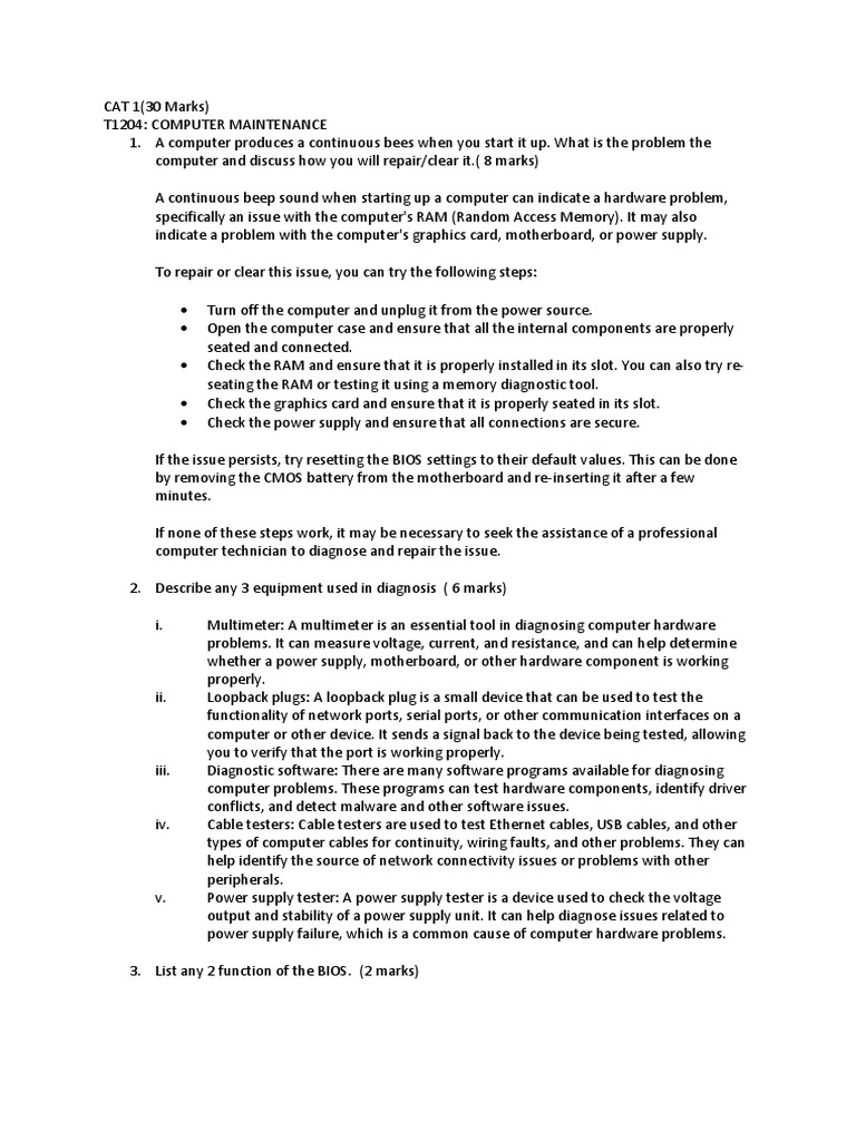 Cat 1 Computer Maintanance Download Free Pdf Operating System Computer Data Storage 