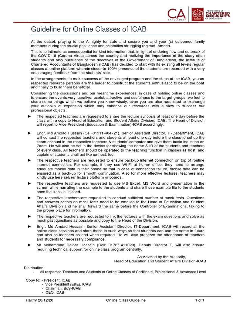(Set-6), Guidance For Online Classes of ICAB | PDF | Teachers | Internet
