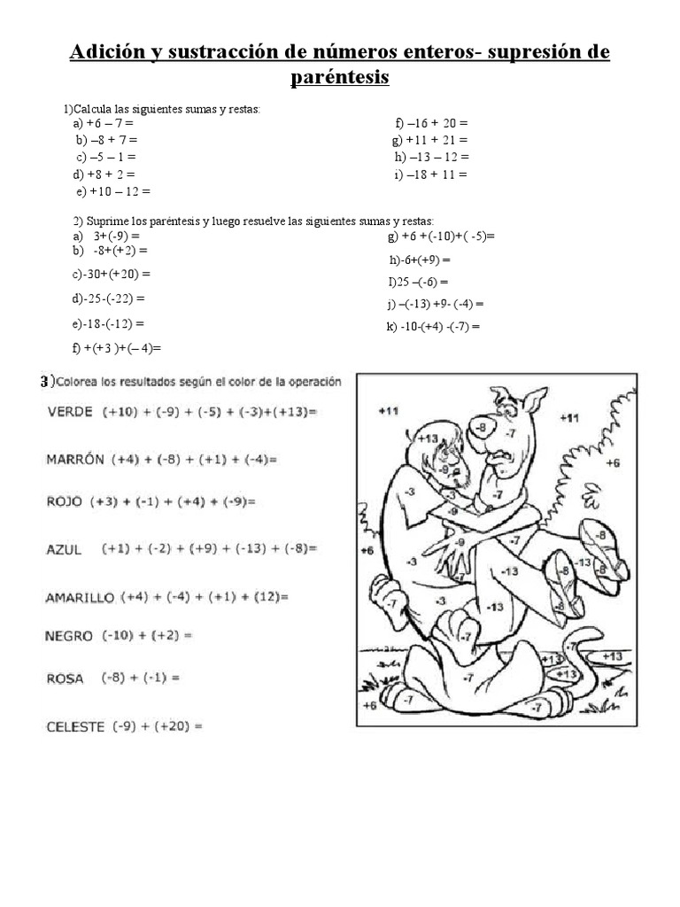 Suma y Resta de Numeros Enteros | PDF