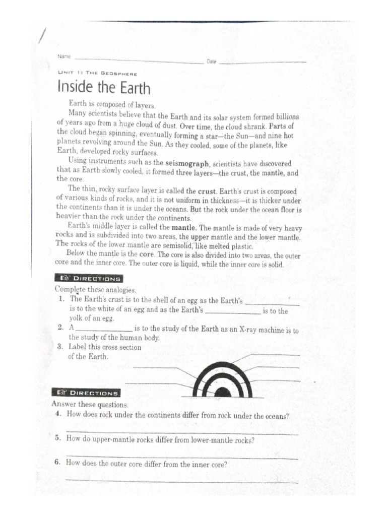 6th Grade The Layers Of The Earth Worksheet.pdf | PDF