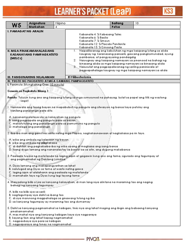 Q4 Filipino 10 Week5 PDF | PDF