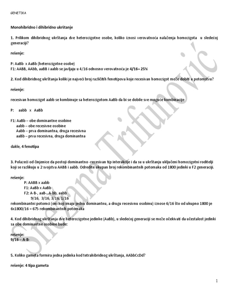 Zbirka Zadataka Iz Genetike | PDF