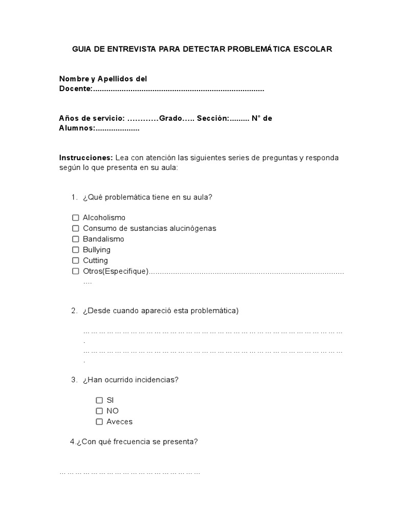 Guia de Entrevista para Detectar Problemática Escolar PDF | PDF