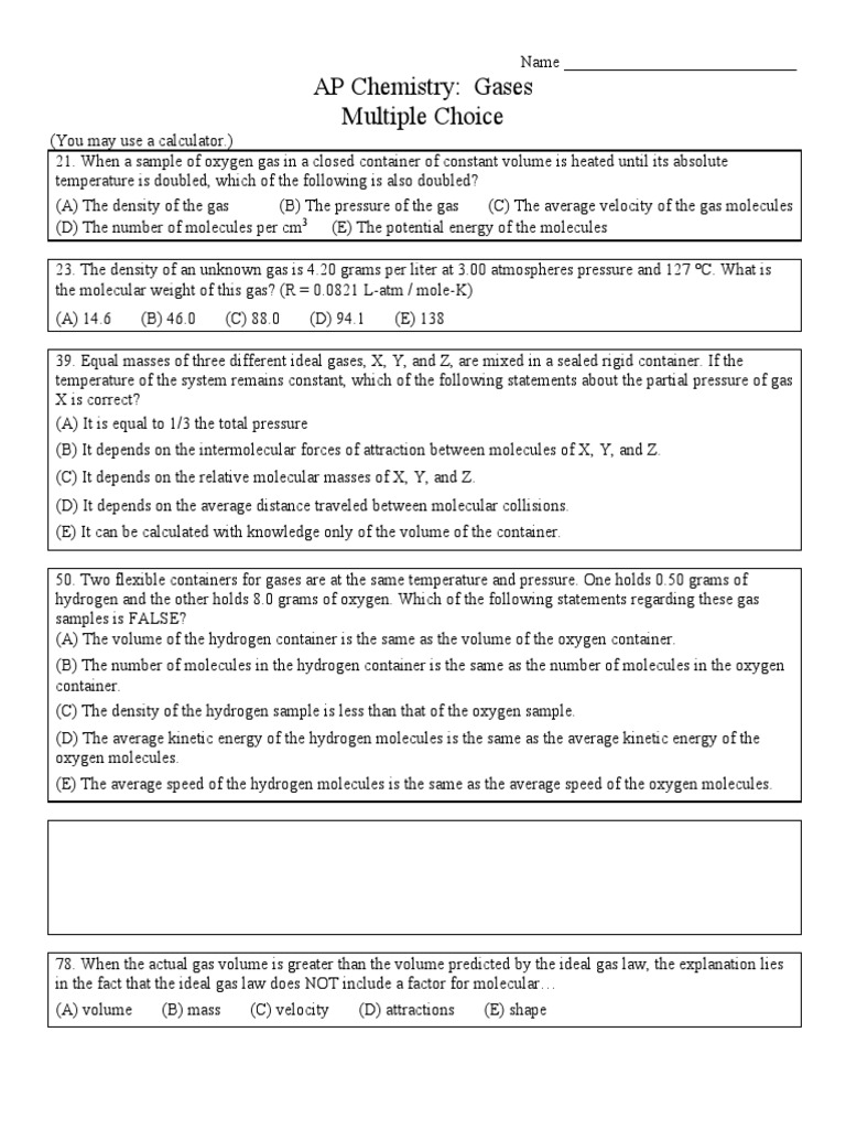 Gases (AP MC) | PDF