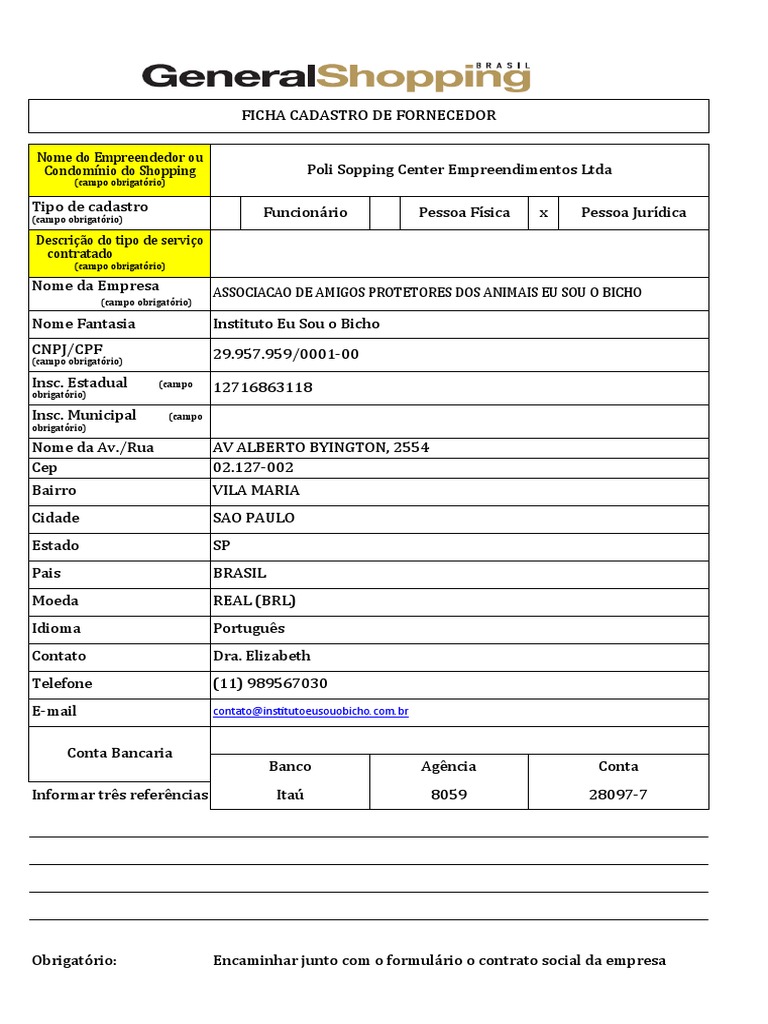 Ficha Cadastral Fornecedor | PDF