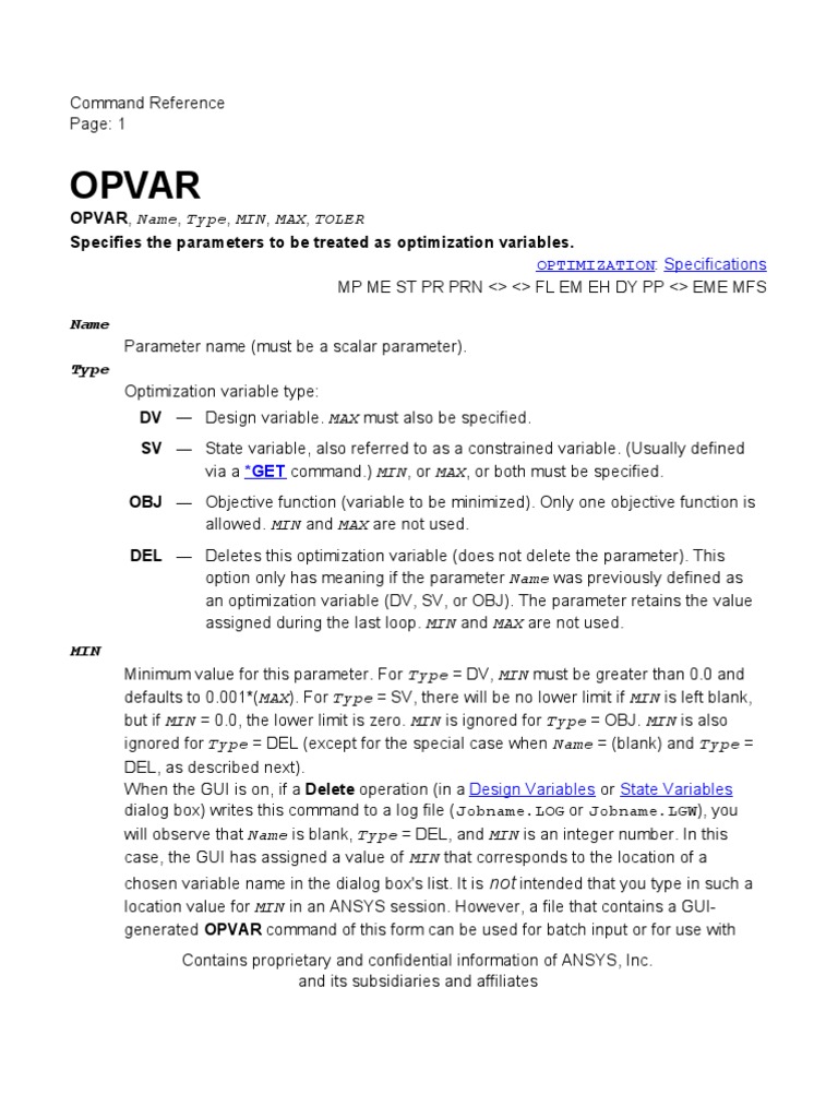 OPVAR | PDF | Parameter (Computer Programming) | Mathematical Optimization