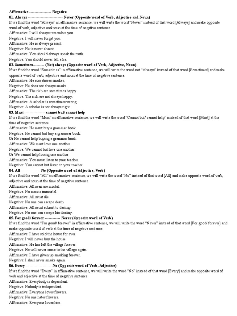 Negative | PDF | Adjective | Verb