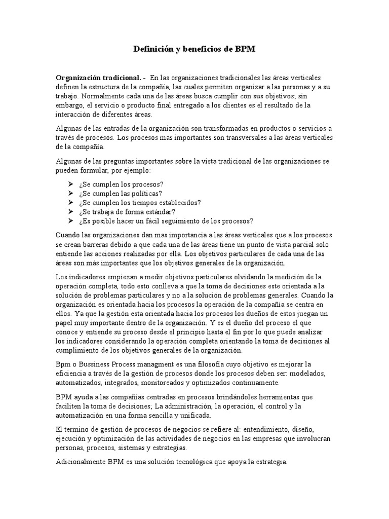 Definición y beneficios de BPM.docx | PDF