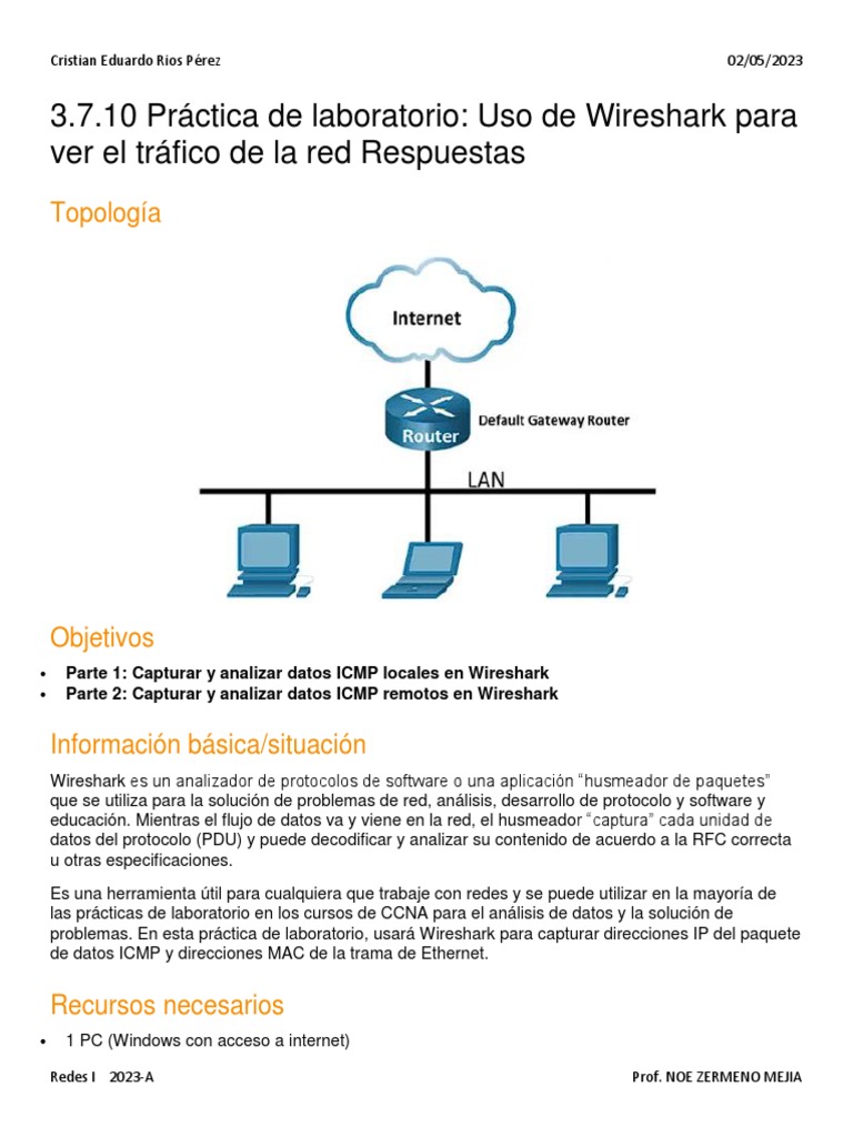 3.7.10 Práctica de Laboratorio Uso de Wireshark para Ver El Tráfico de La Red | PDF | Dirección ...