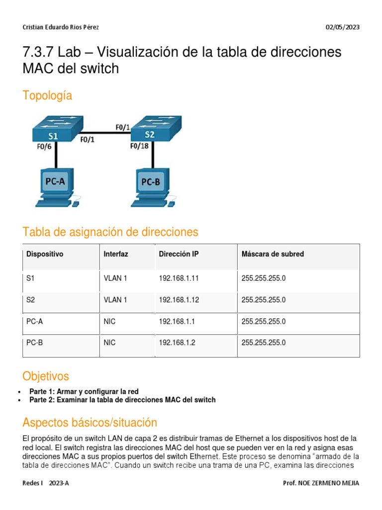 7.3.7 - Lab - Visualización de La Tabla de Direcciones MAC Del Switch | PDF | Conmutador de red ...