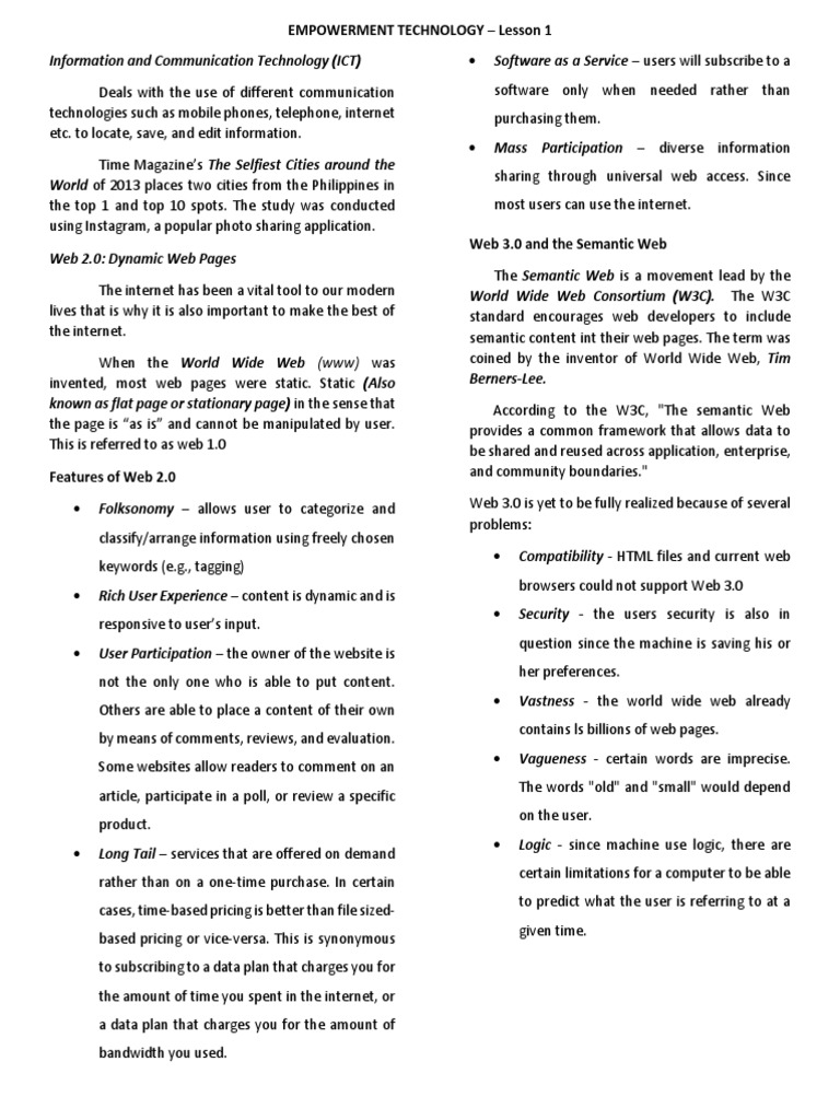 Emtech L1 2 | PDF | World Wide Web | Internet & Web