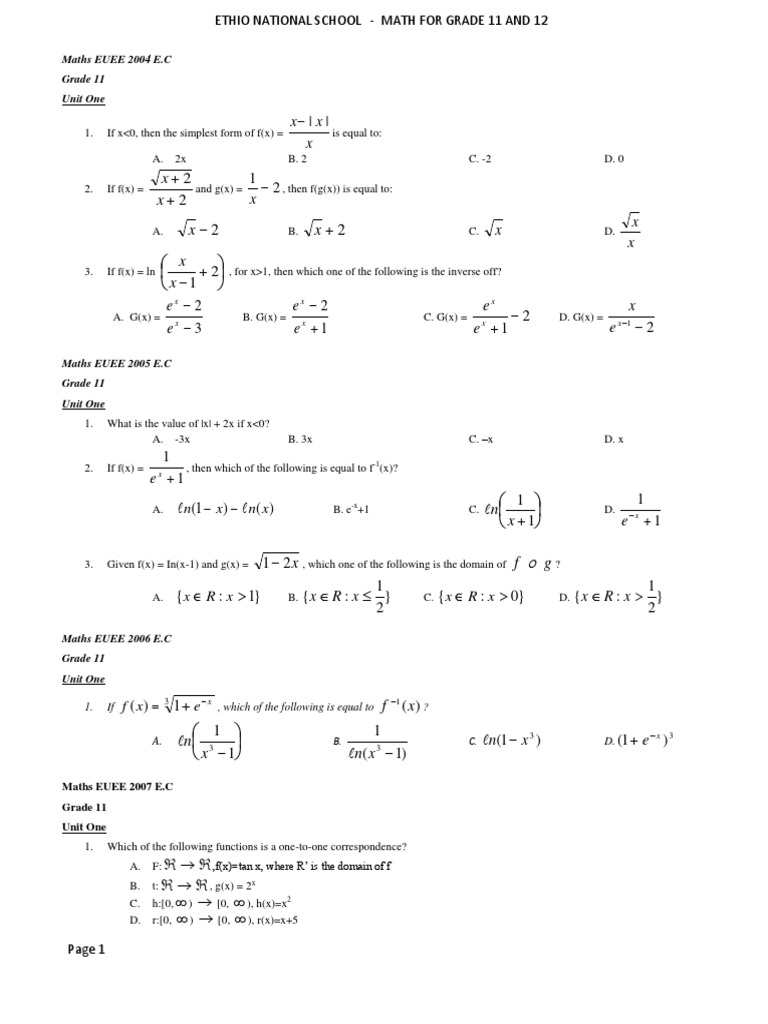 Work Book-Math-Grade-11 - 12 Natural Science Part-1 | PDF | Argument | Ellipse