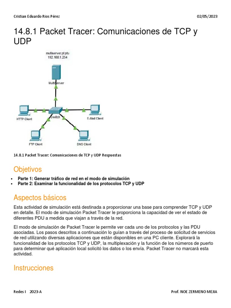 14 8 1 Packet Tracer Tcp And Udp Communications Es Xl Pdf Protocolo De Control De