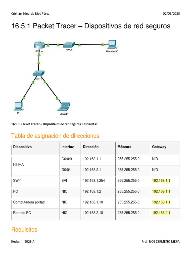 16.5.1 Packet Tracer - Secure Network Devices - Es XL | PDF | Conmutador de red | Enrutador ...
