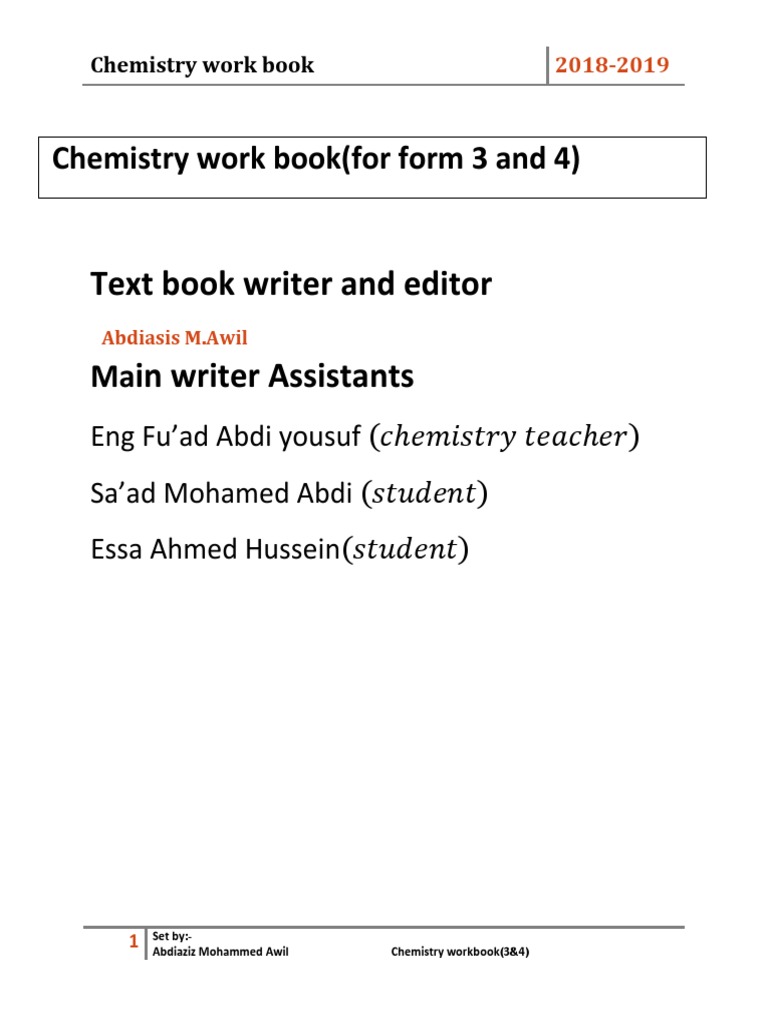 Chemistry Work Book Pdf