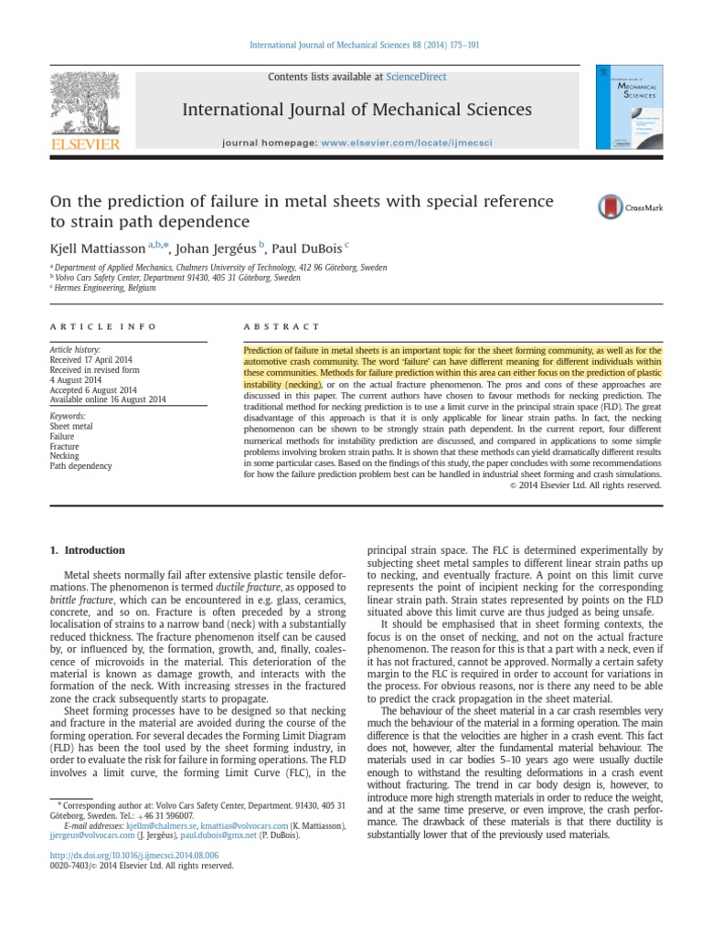 On The Prediction of Failure in Metal Sheets With Special Reference ...