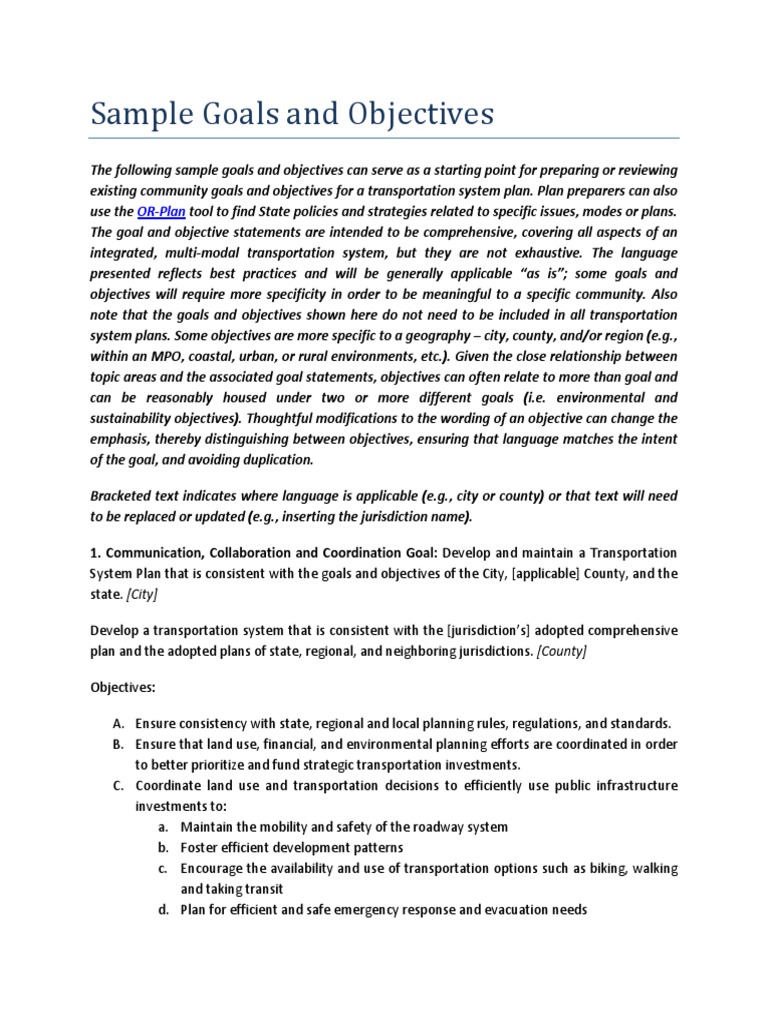 Sample Goals Objectives | PDF