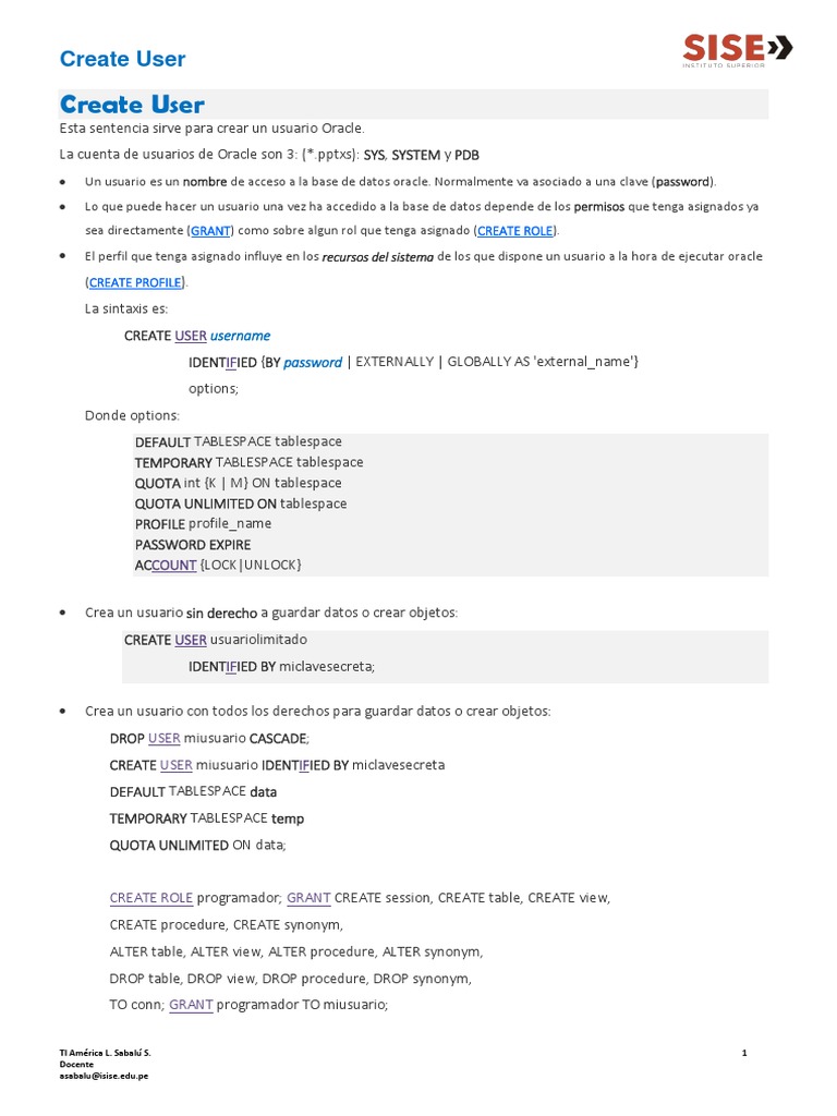 Creación de Usuarios en Oracle SQL | PDF | Informática | Tecnología