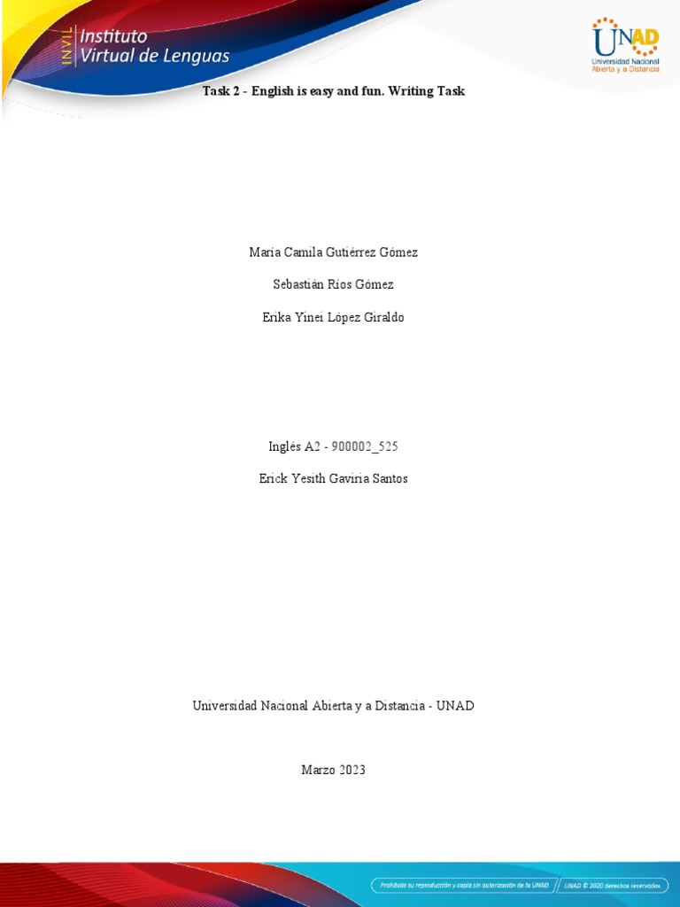 Anexo 1 – Task 2 - English is easy and fun. Writing Task..docx | PDF