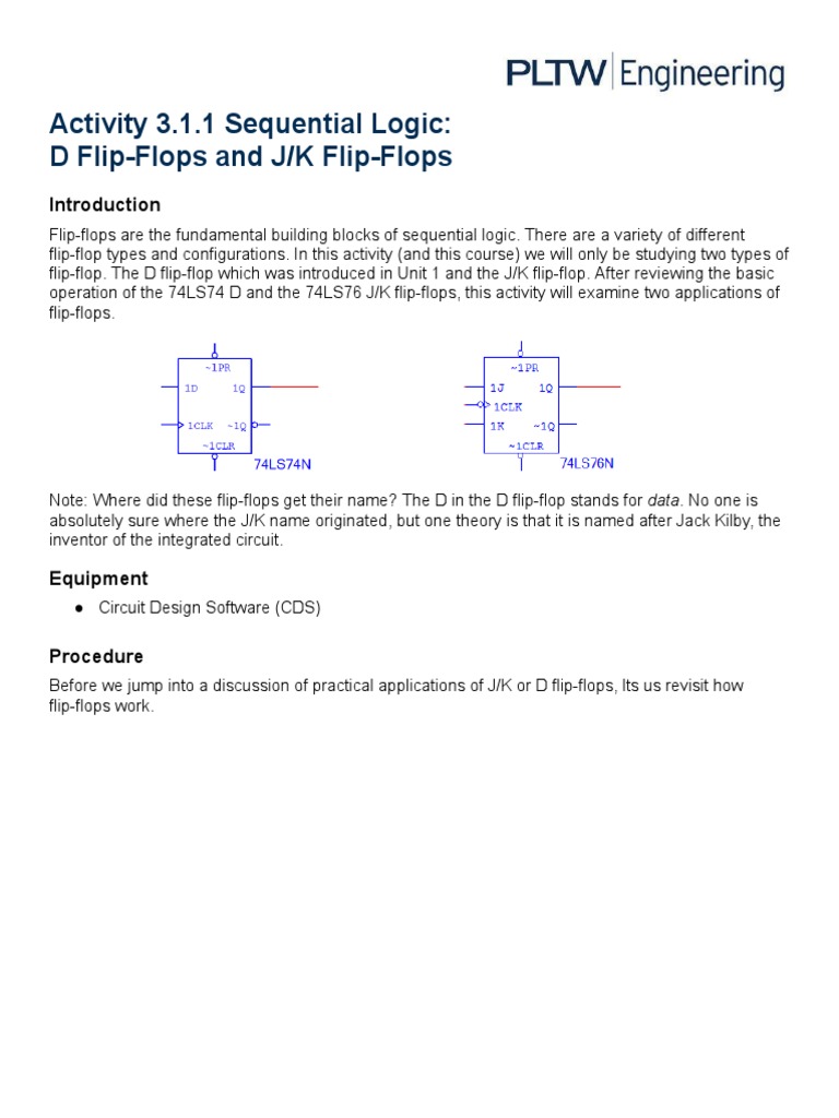 Activity 3.1.1 Sequential Logic - D Flip-Flops and JK Flip-Flops PDF | PDF