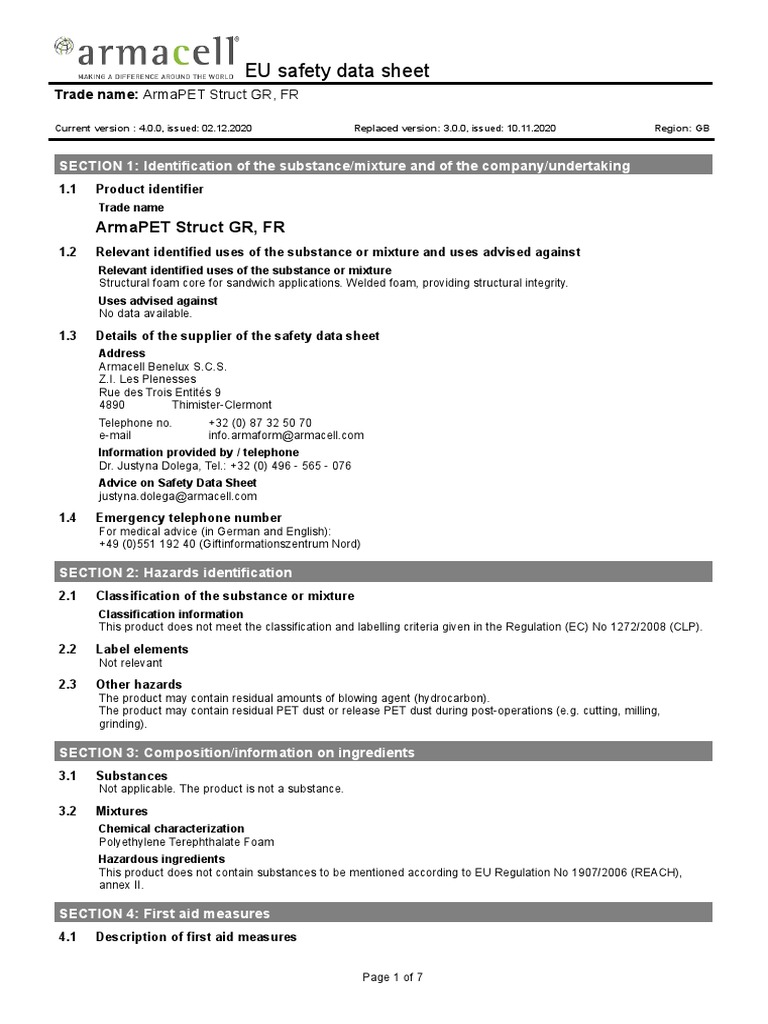 MSDS ArmaPET Struct GR FR EN | PDF