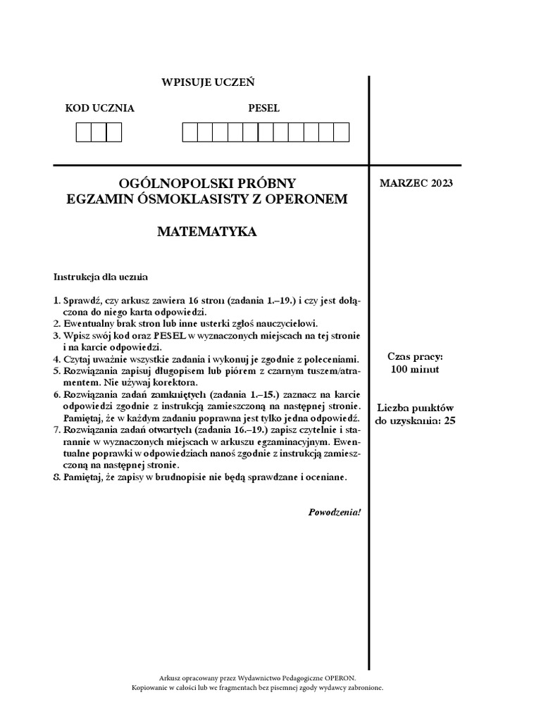 E8 Operon 2023 Matematyka PDF | PDF