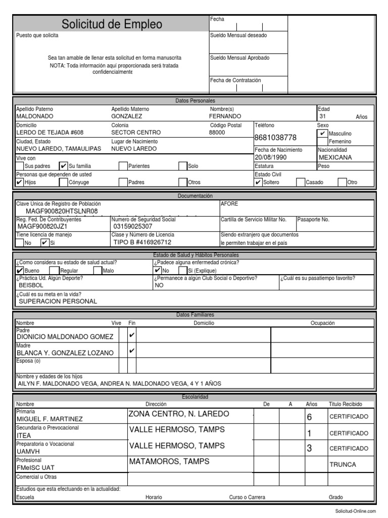 Solicitud de Empleo | PDF