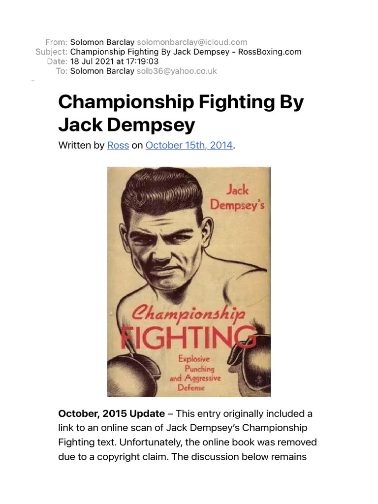 Championship Fighting by Jack Dempsey | PDF