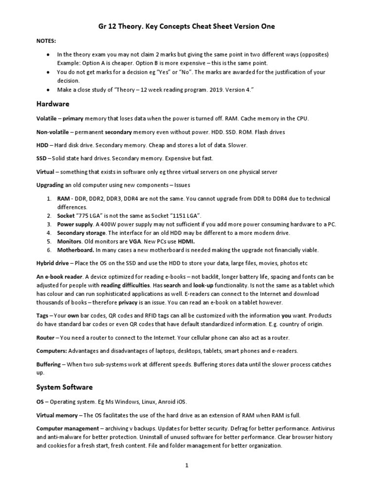 GR 12 Theory Keyconcepts Cheatsheet v1 PDF | PDF