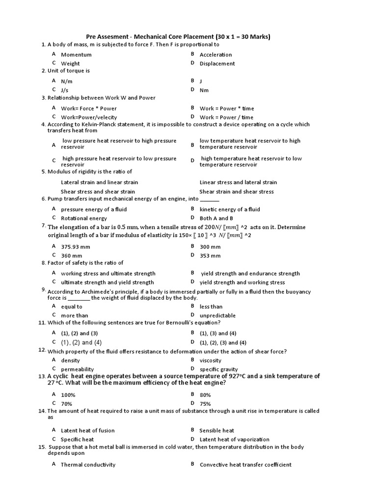 Mechanical Core Placement Pre-Assessment | PDF