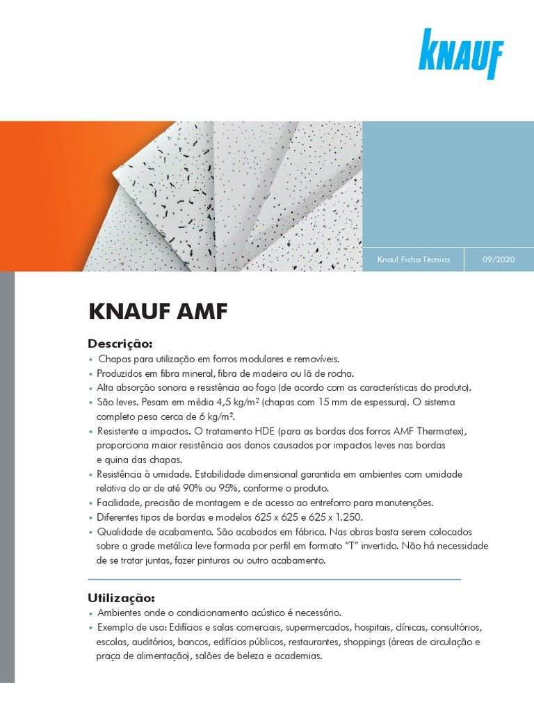Ficha Técnica Knauf AMF Forros e Tetos Removiveis PDF | PDF