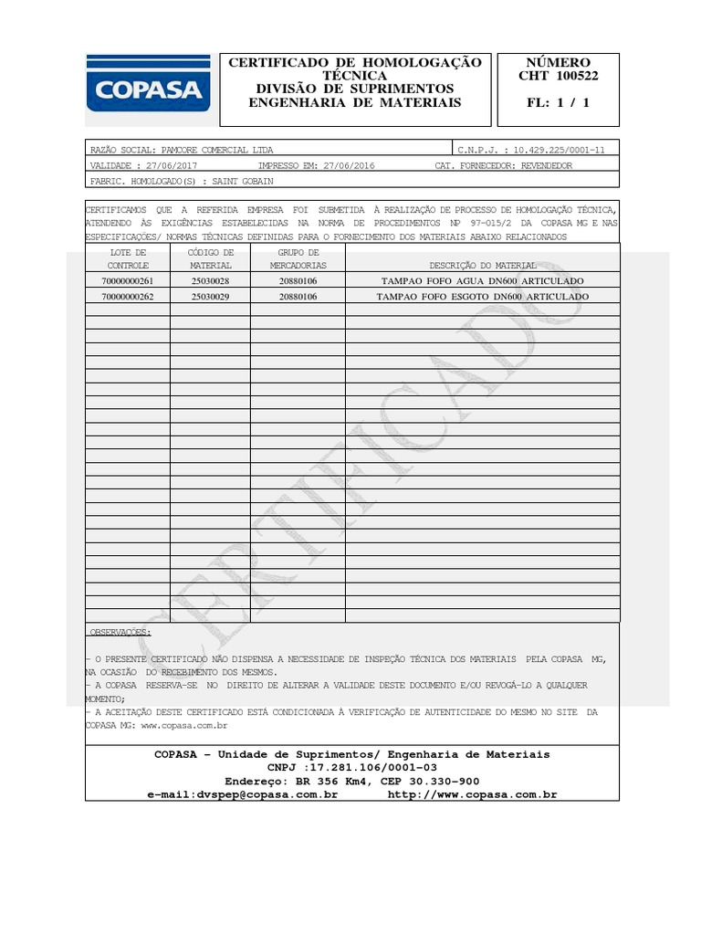 CHT Copasa PDF | PDF
