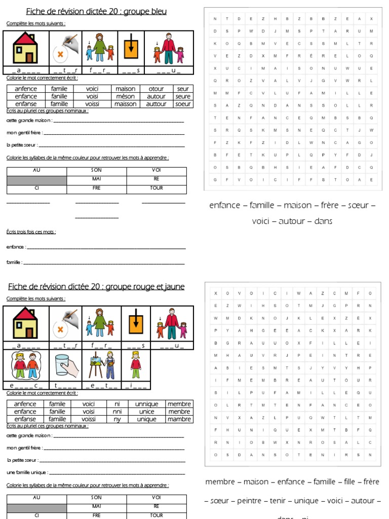Fiche de révision dictée 20 : groupes de mots | PDF | Arts du langage ...
