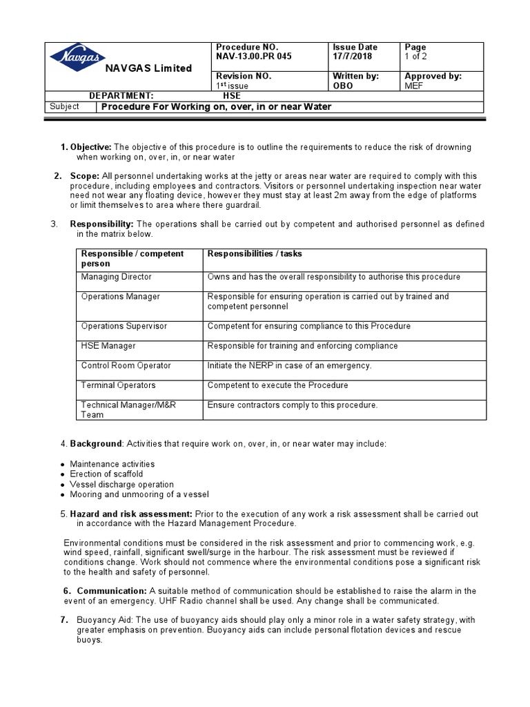 Water Working Procedures | PDF | Technology & Engineering