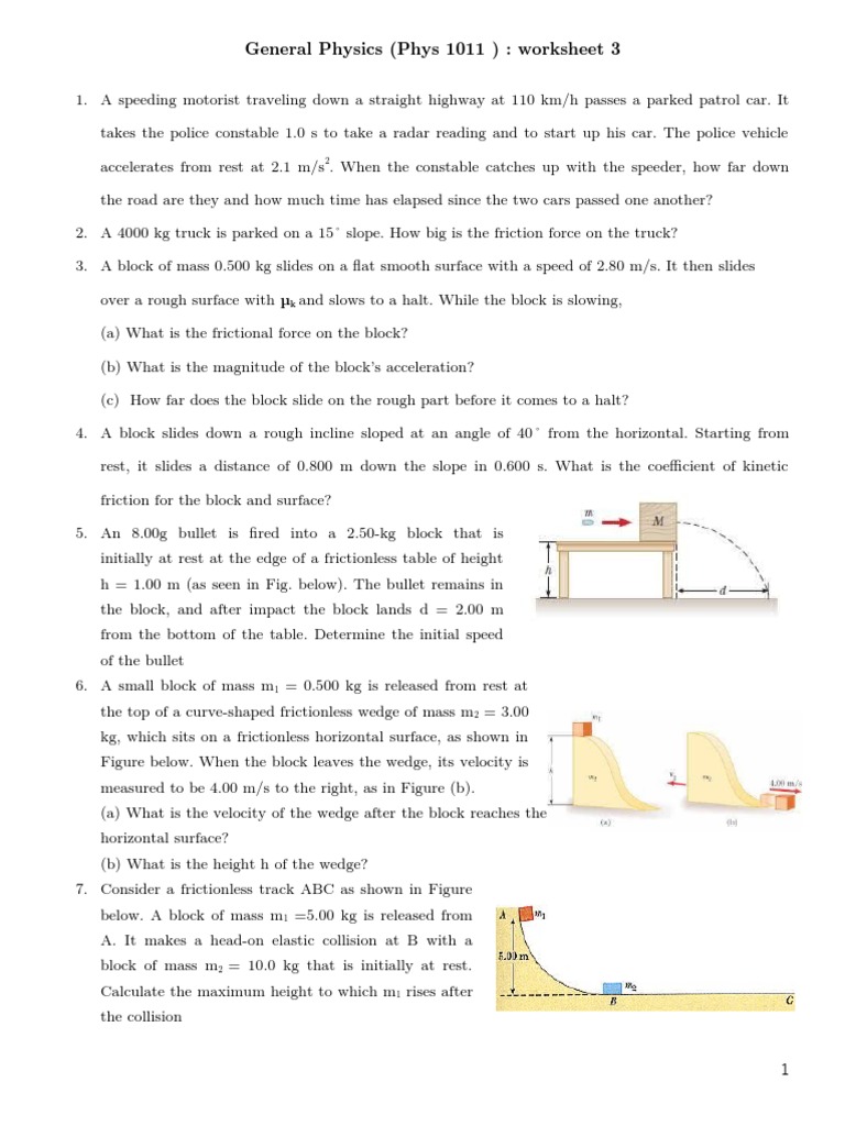 General Physics (Phys 1011) : Worksheet 3 | PDF