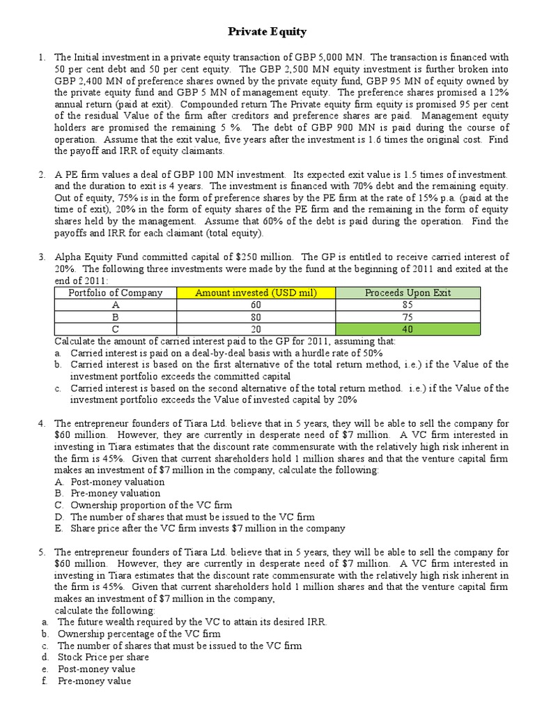 Module 2 Private Equity Worksheet AAfEEJESvQ | PDF