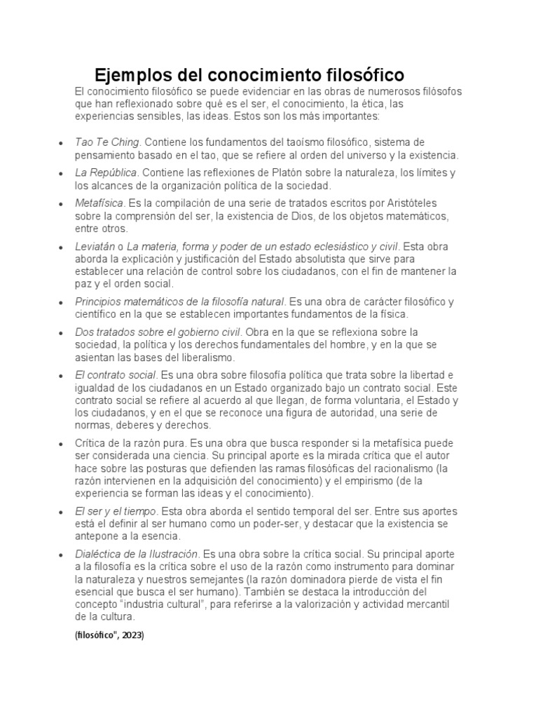 Ejemplos Del Conocimiento Filosófico | PDF