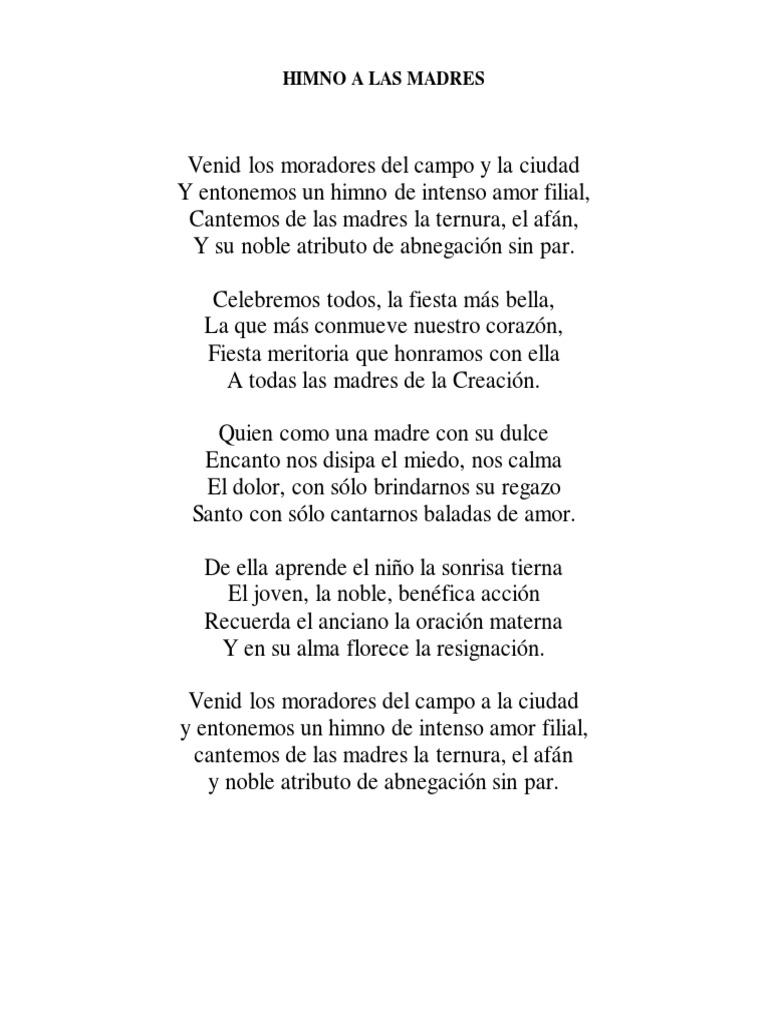 Himno A Las Madres 1 PDF | PDF
