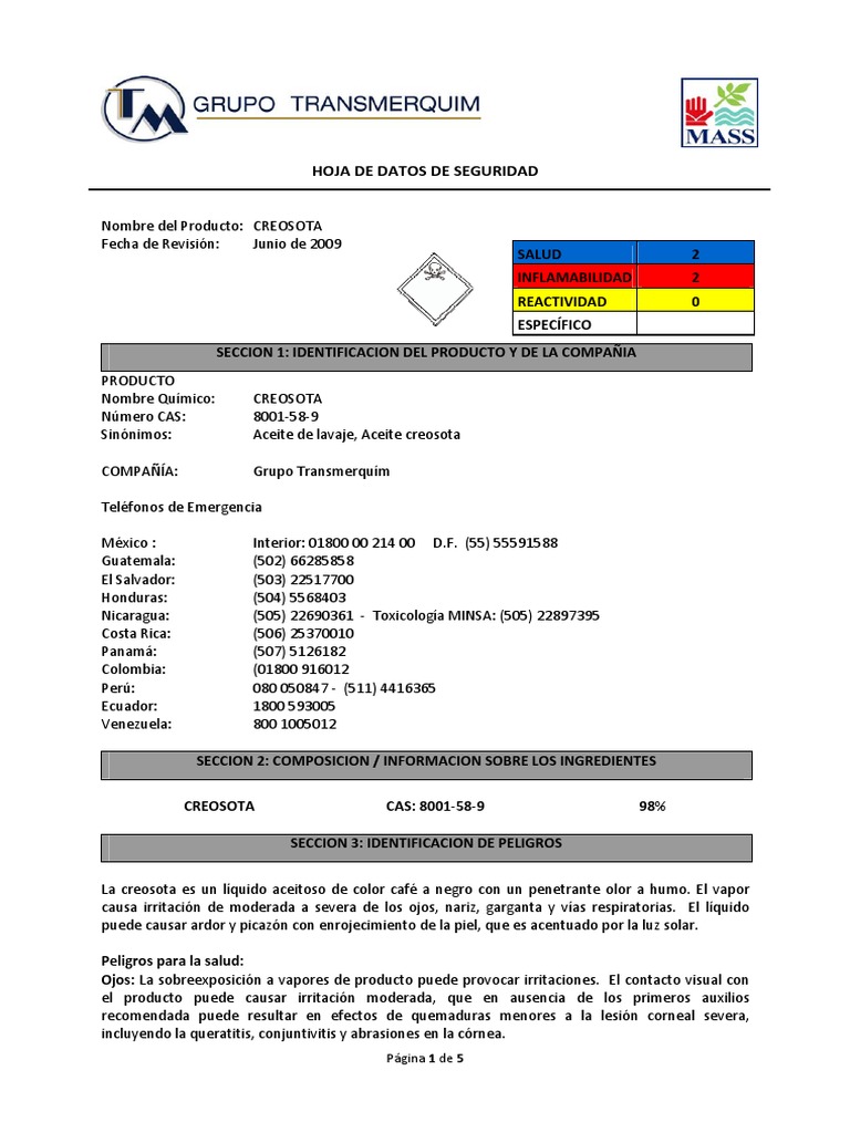 Hoja de Seguridad de Creosota | PDF