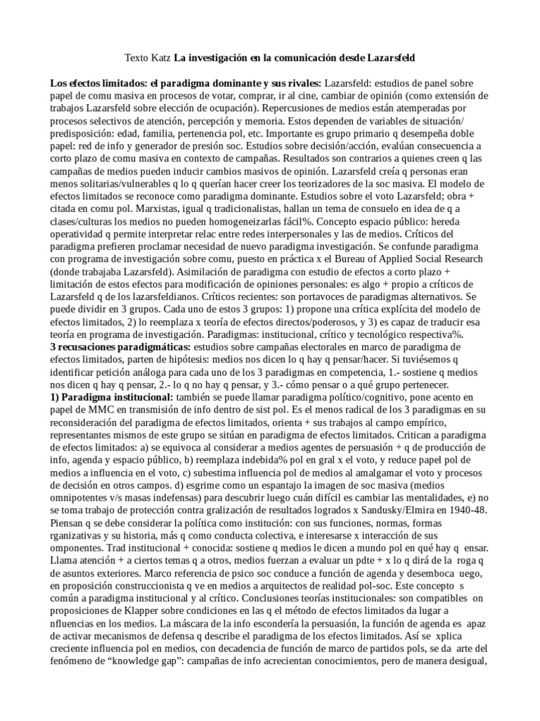 Efectos limitados en comunicación de Lazarsfeld | PDF | Paradigma | Teoría