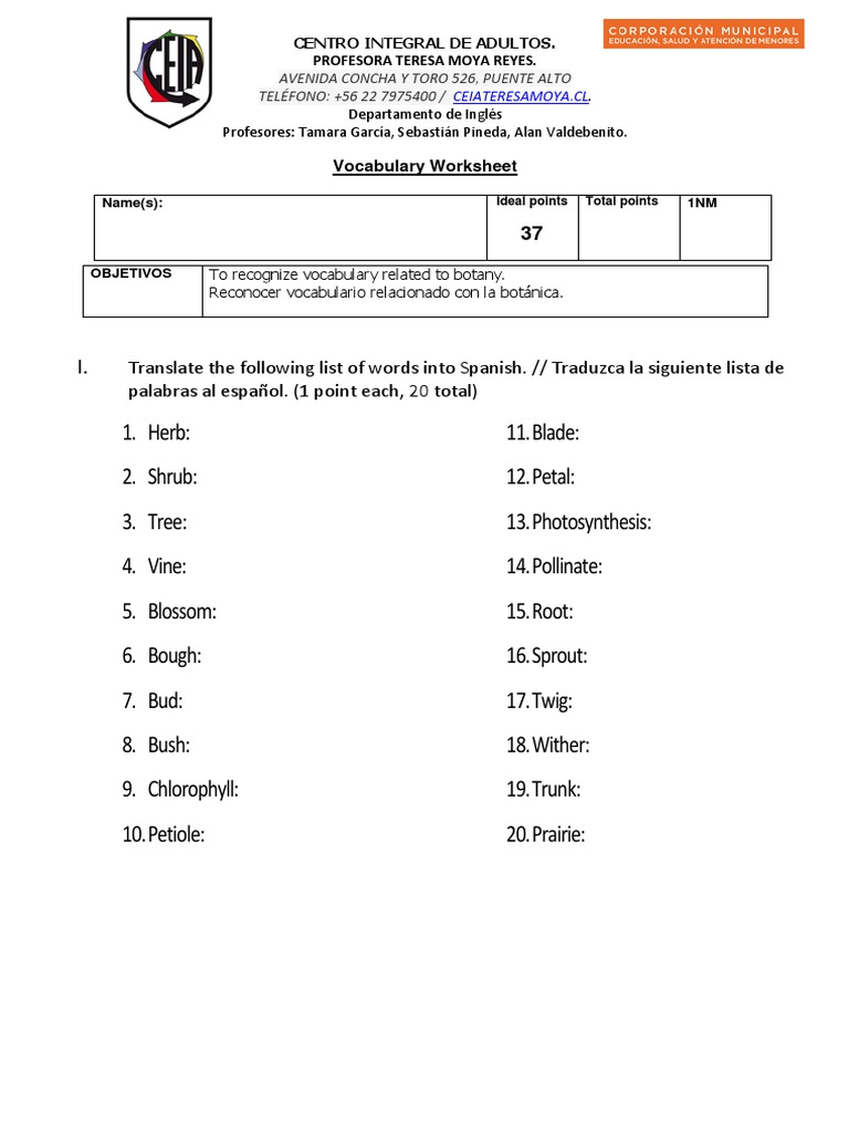 Vocabulary Worksheet #1 PDF | PDF
