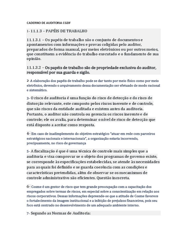 Caderno de Auditoria CGDF | PDF