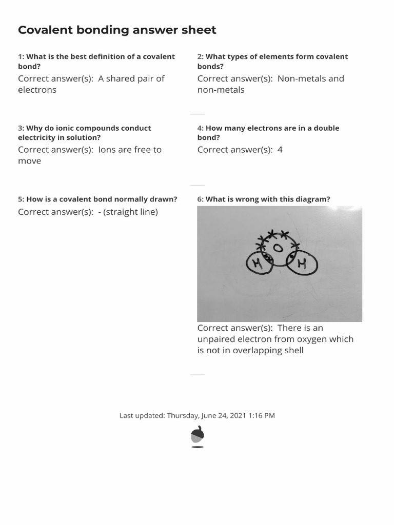 Covalent Bonding Exit Quiz Answers.pdf | PDF