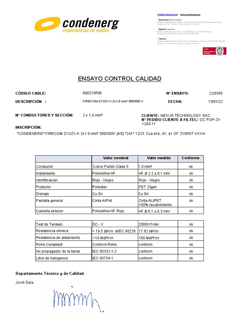 Ensayo 22 - 0355 FIRECOM Z1OZ1-K 2x1 | PDF