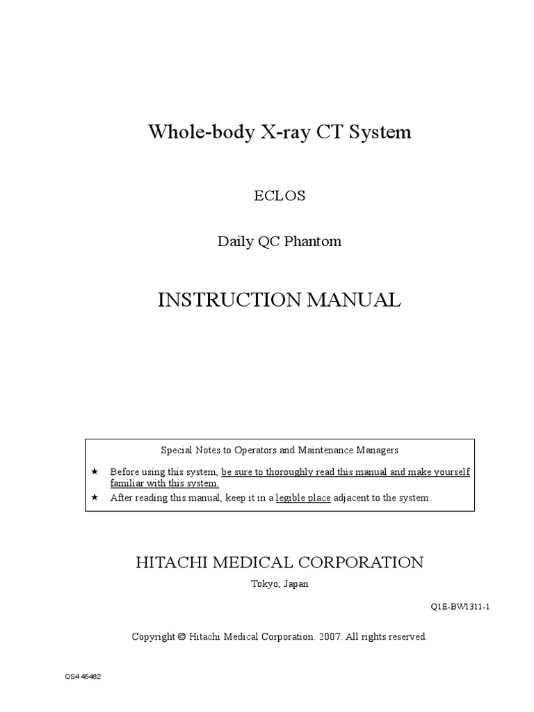 04-V1 (Q1E-BW1311) - ECLOS Daily QC Phantom Instruction Manual (Japan) | PDF