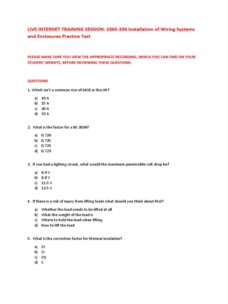 2365-204 Installation of Wiring Systems and Enclosures Practice Test ...