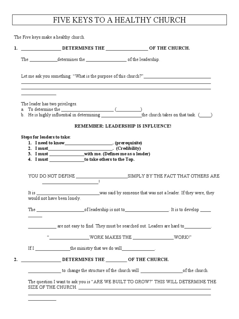 Five Keys To A Healty Church Handout | PDF