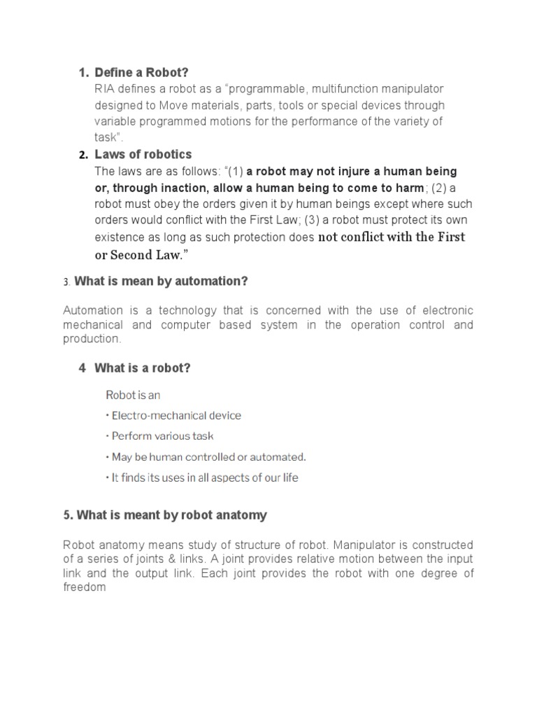 Robotics Interview Questions and Answers | PDF