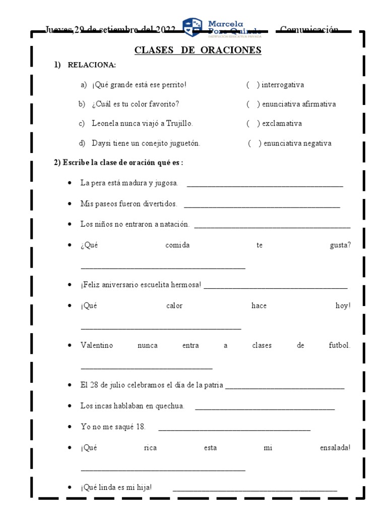 Clases de Oraciones Interrogativas, Exclamativas y Enunciativas | PDF