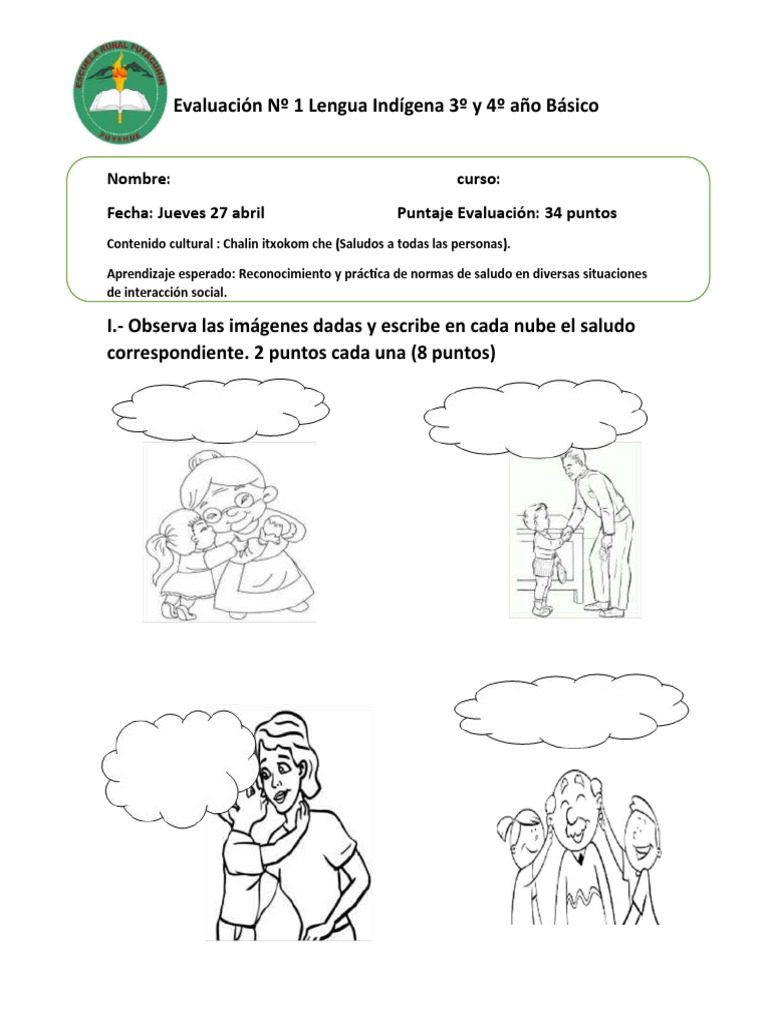Evaluación Nº 1 Lengua Indígena 3º y 4º año Básico.docx | PDF